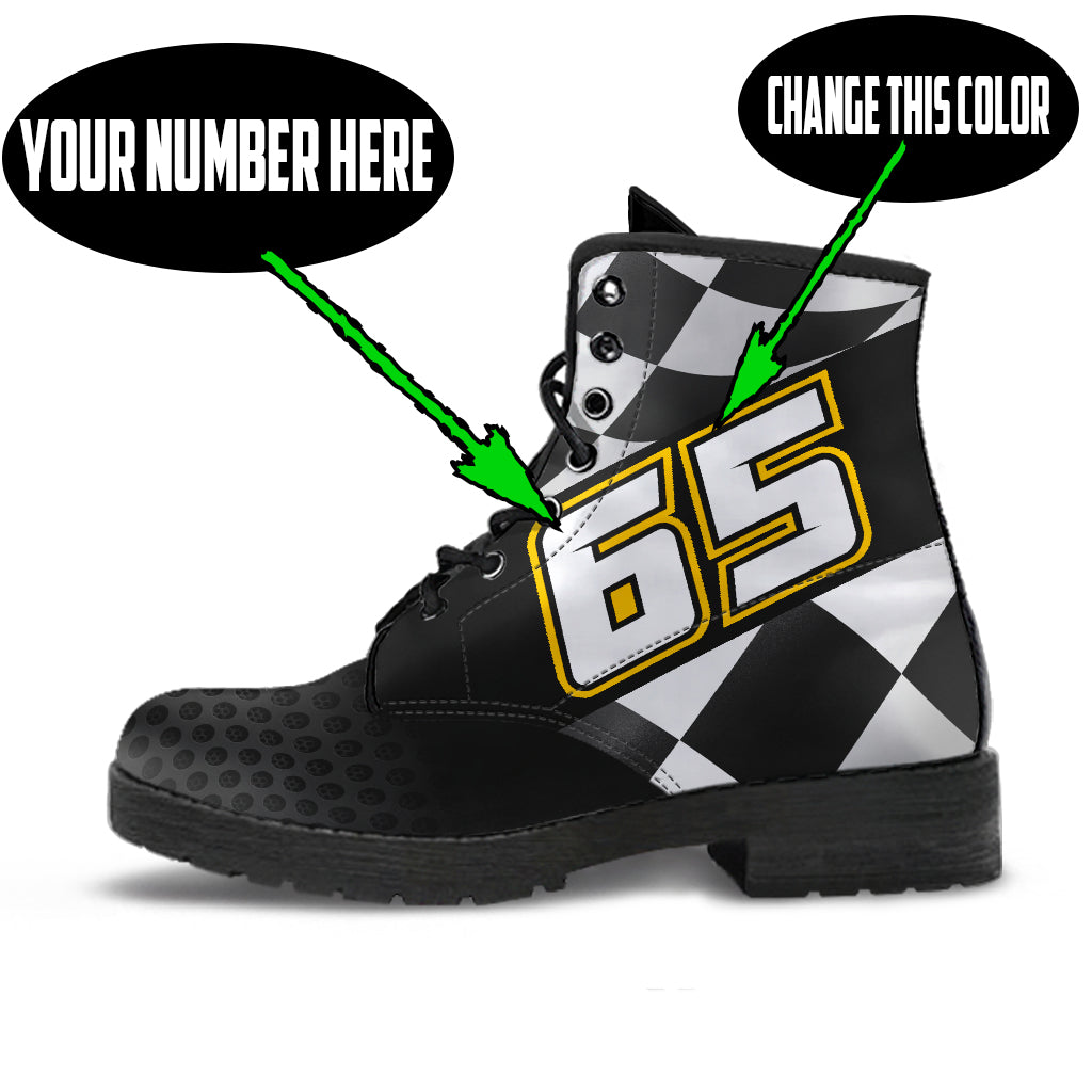 Custom Checkered Racing Boots Number 65