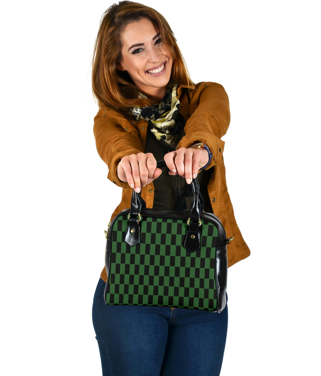 Racing Green Checkered Flag Shoulder Handbag