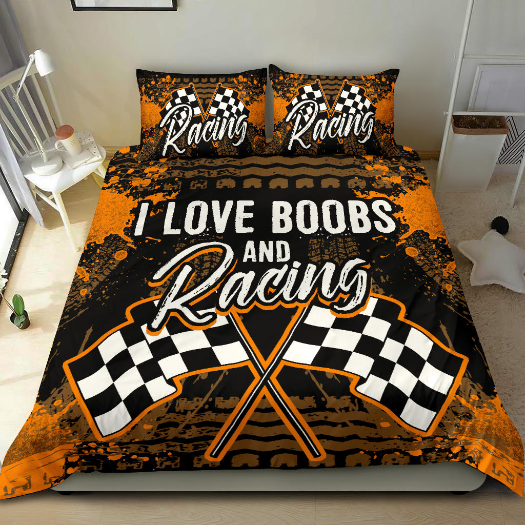 I Love Boobs And Racing Bedding Set
