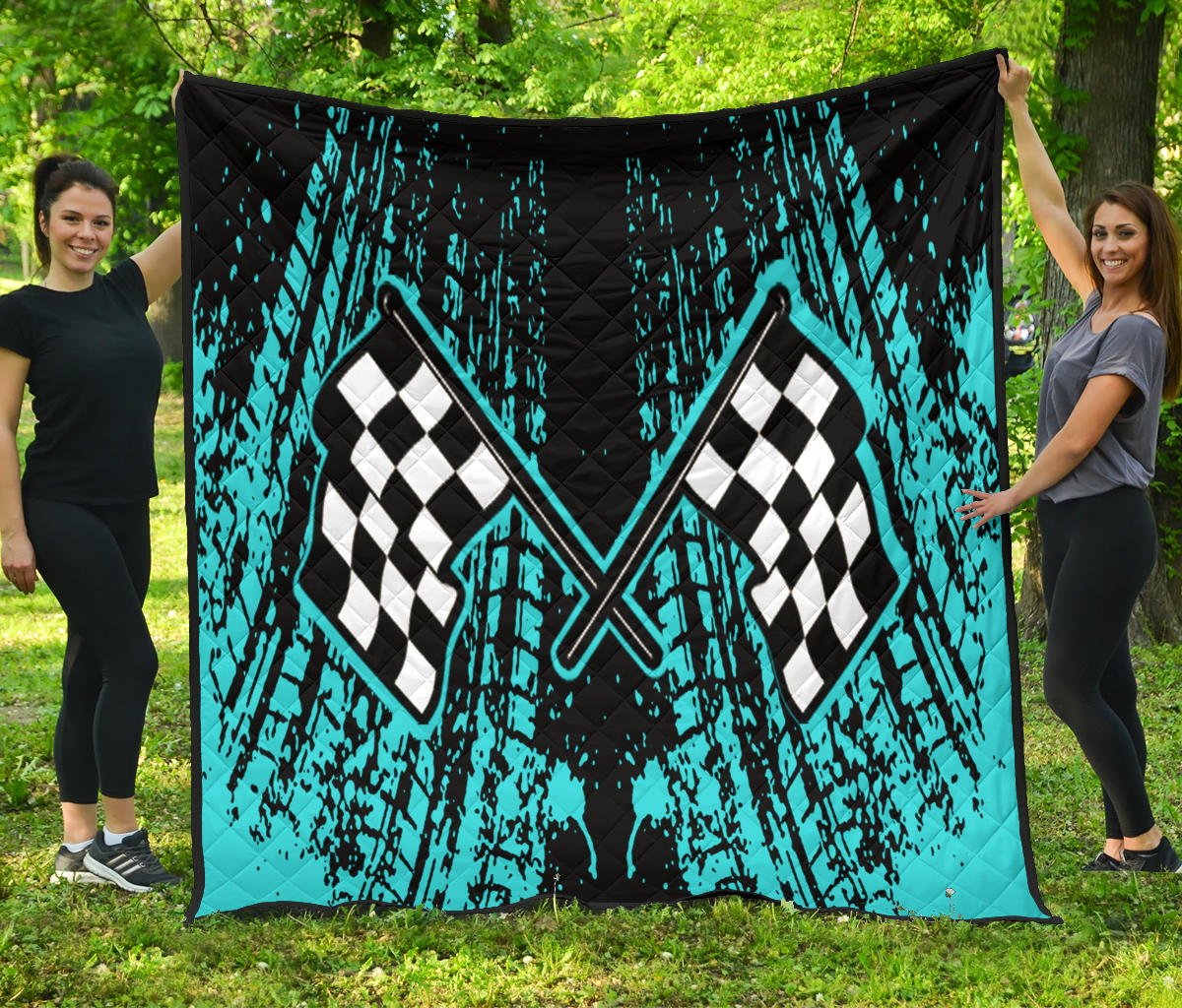 Dirt Track Racing Quilt Carolina Blue