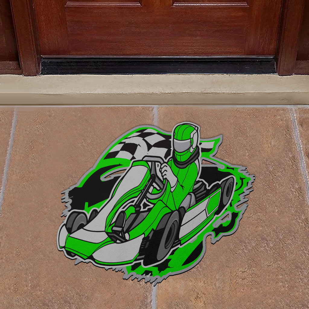 Custom shaped kart racing door mat green