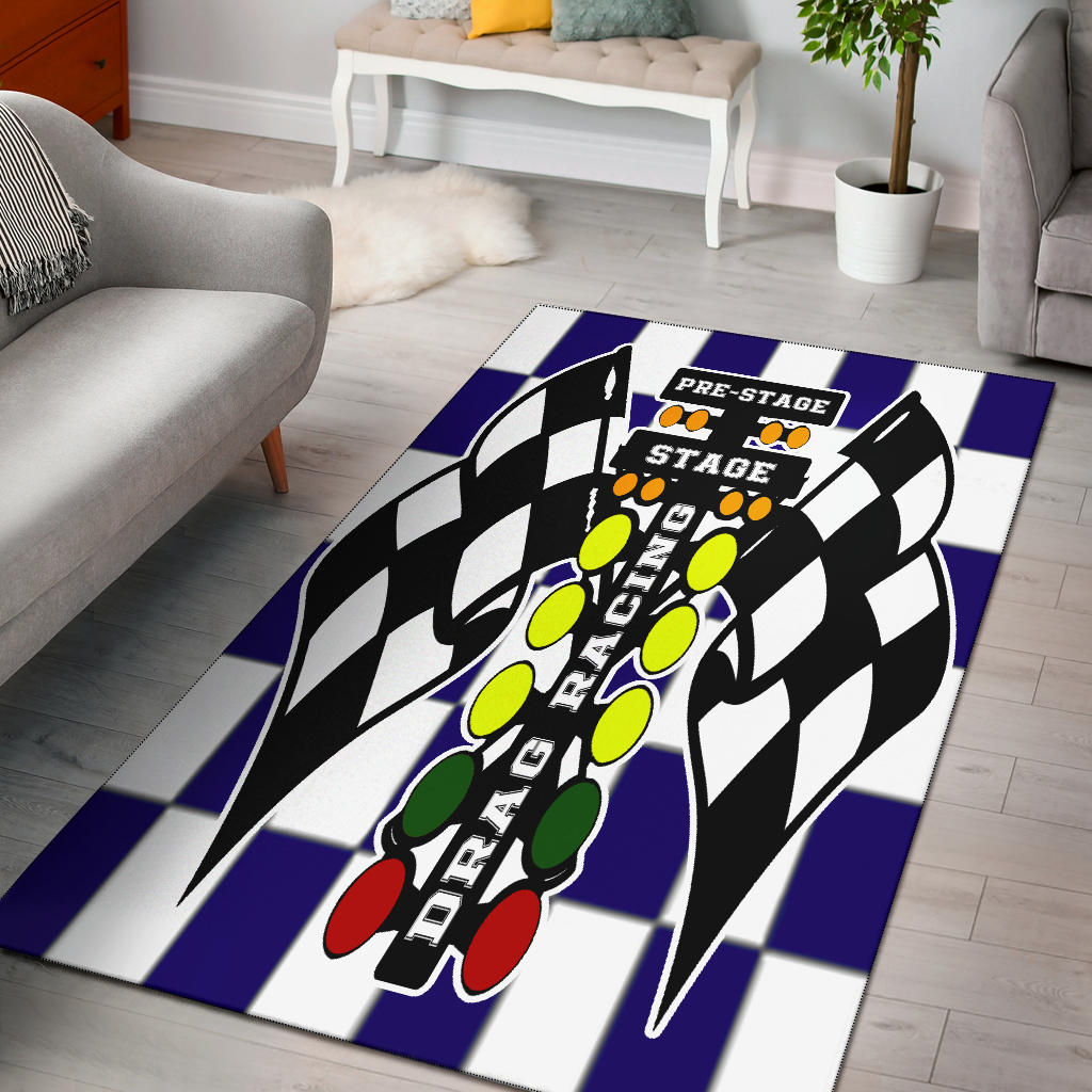 Drag Racing Blue Flag Rug