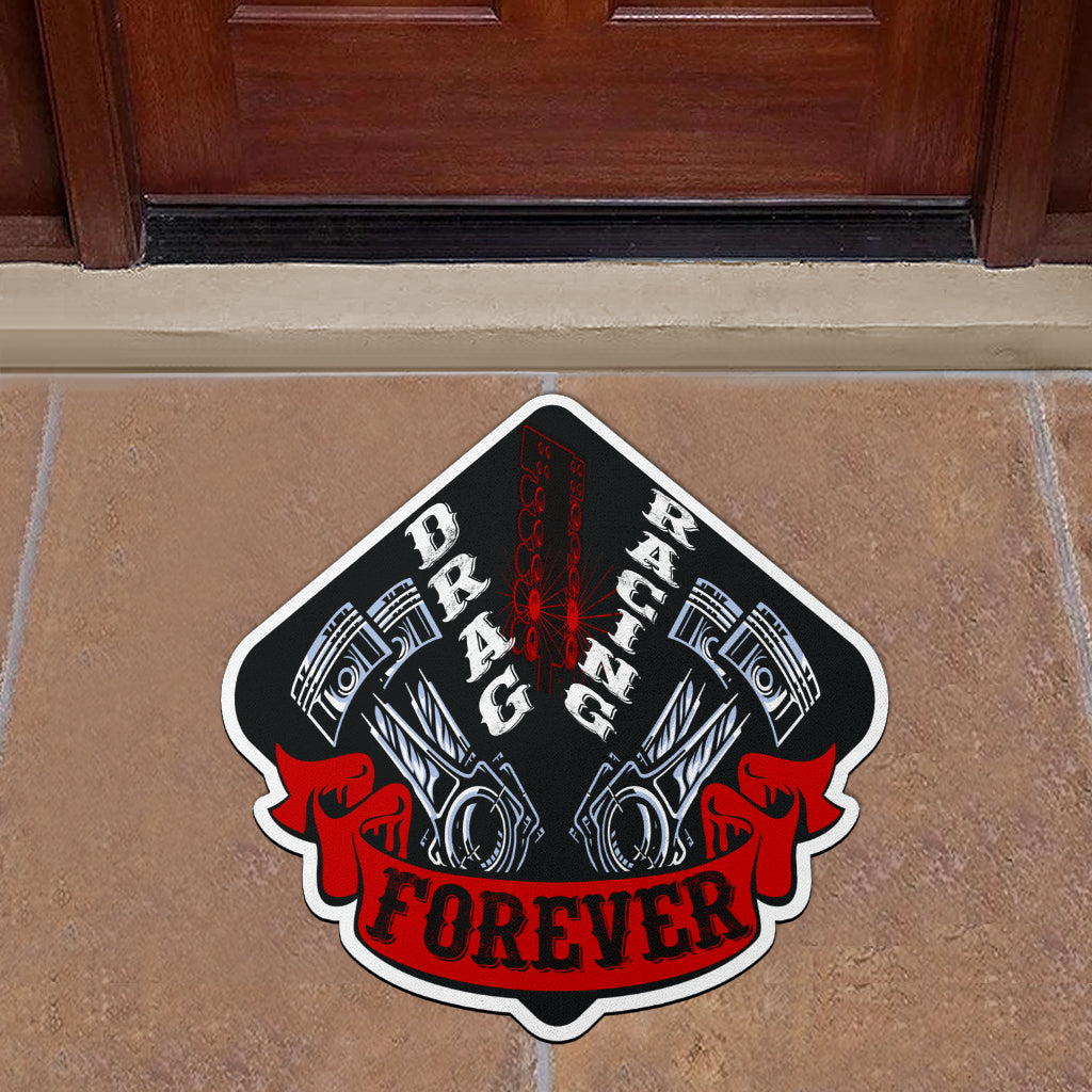 Custom shaped drag racing door mat red