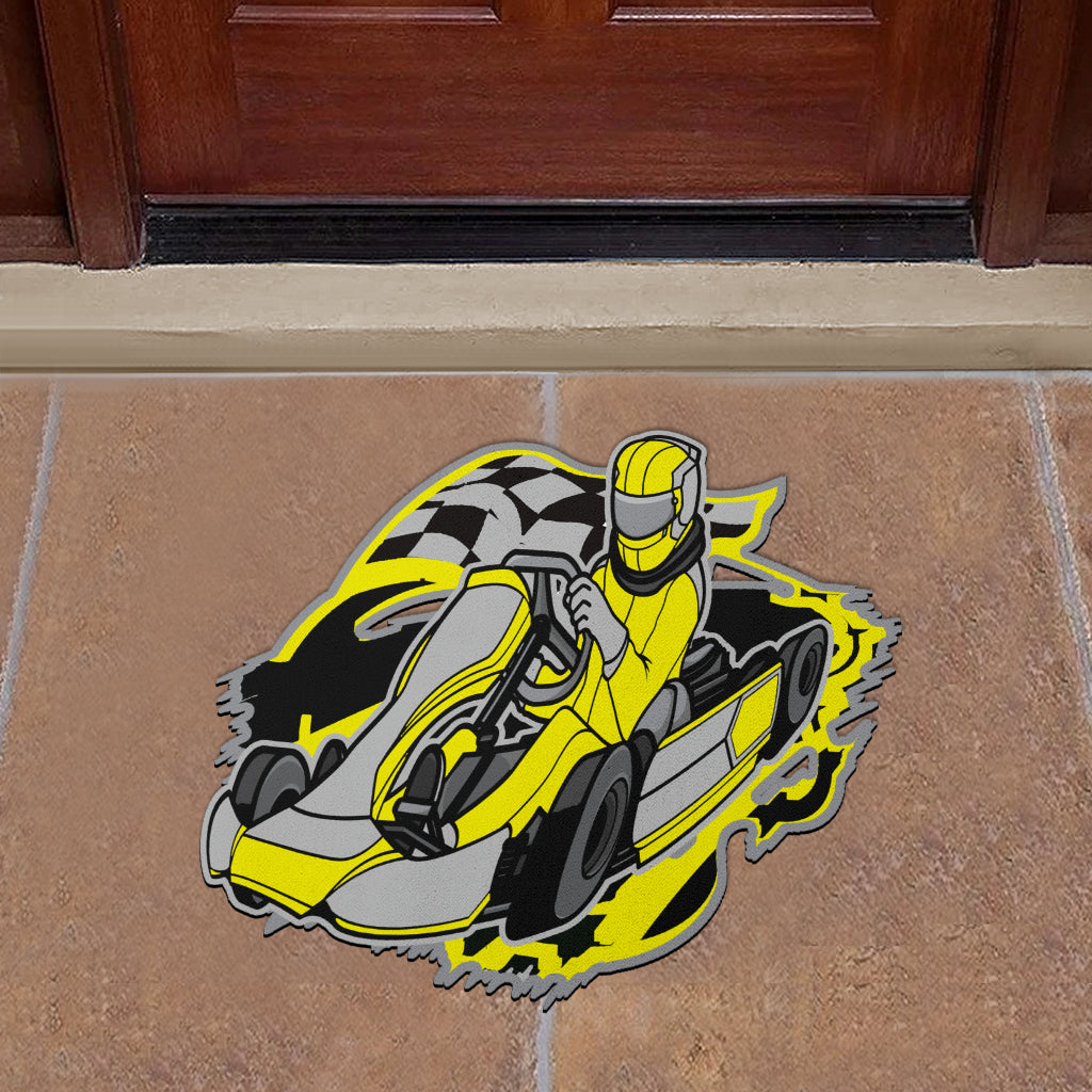 Custom shaped kart racing door mat yellow