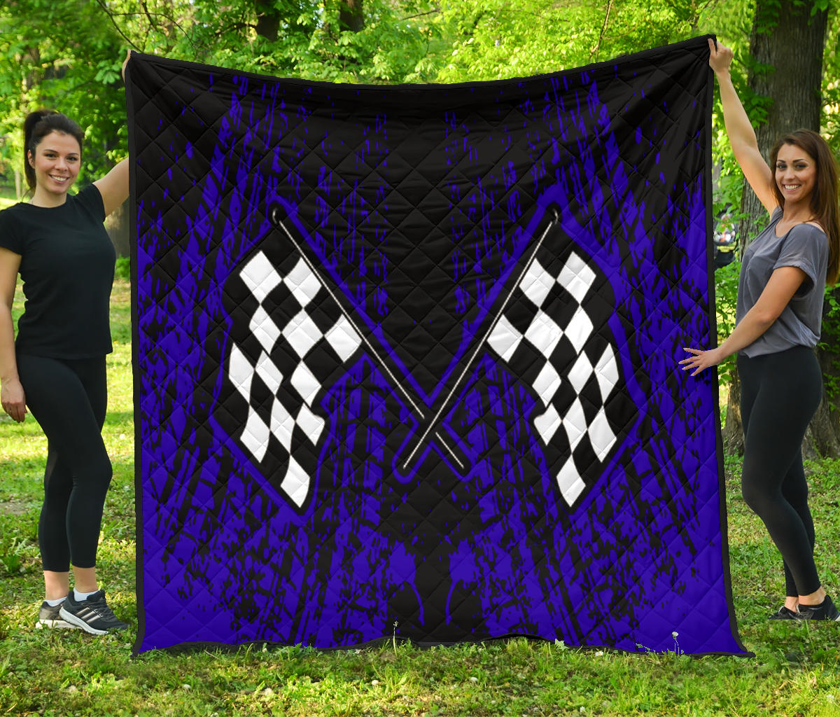 Dirt Track Racing Quilt Blue