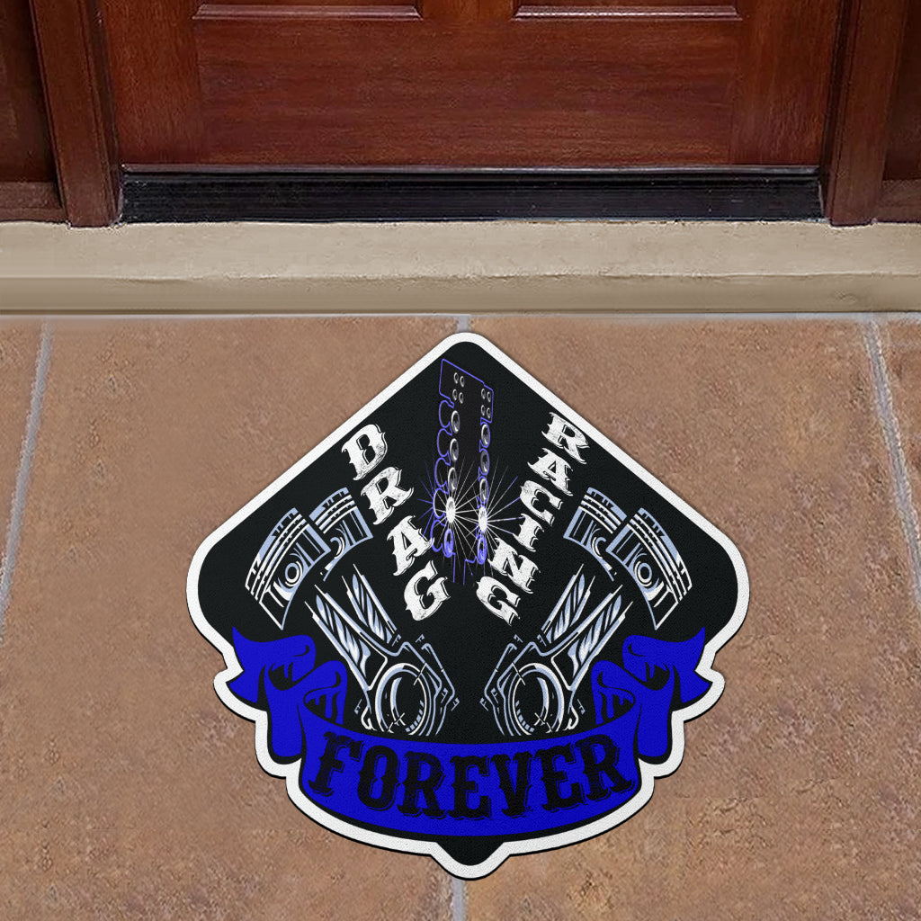 Custom shaped drag racing door mat blue
