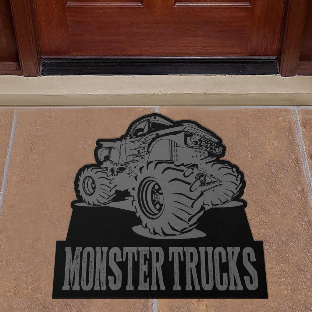 Custom Shaped Monster Trucks Door Mat Grey