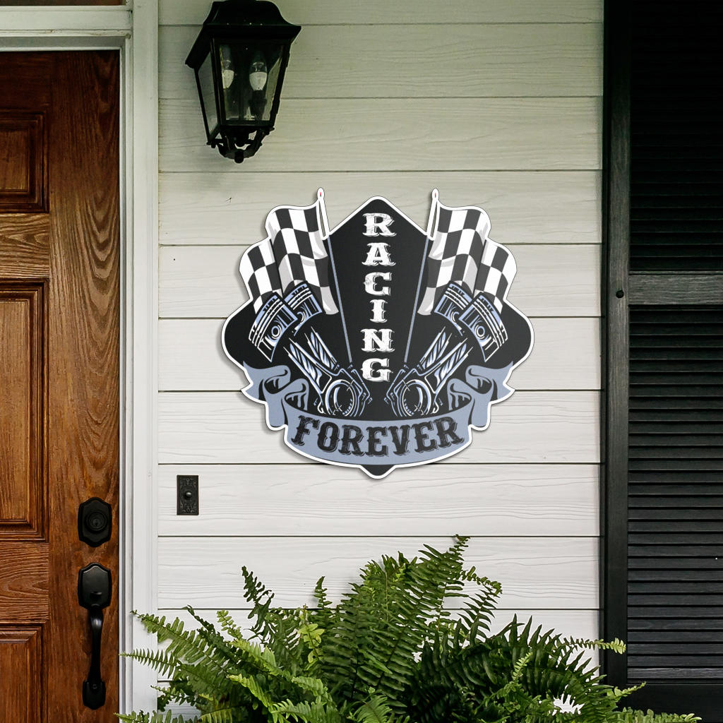 Racing Forever Metal Sign Silver