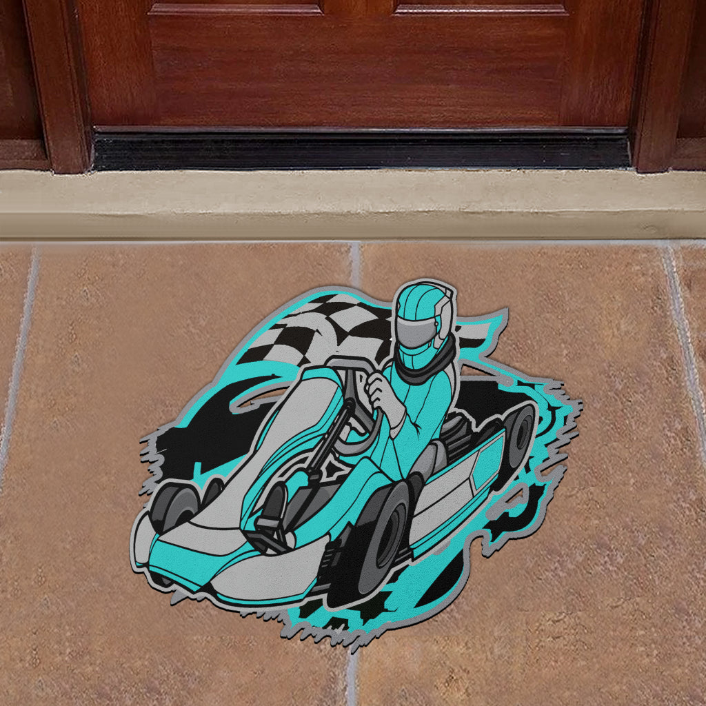 Custom shaped kart racing door mat carolina blue