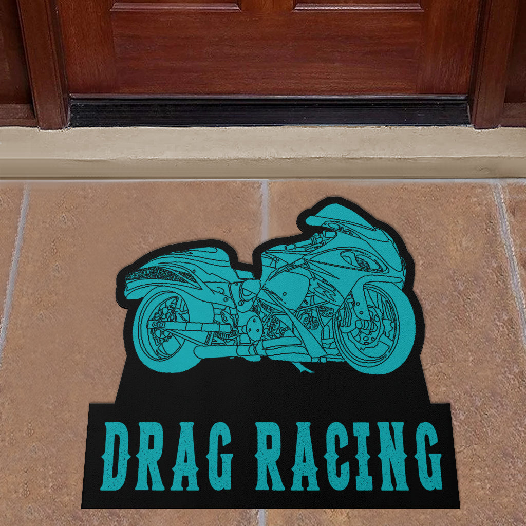 Custom Shaped Drag Racing Bike Door Mat Carolina Blue