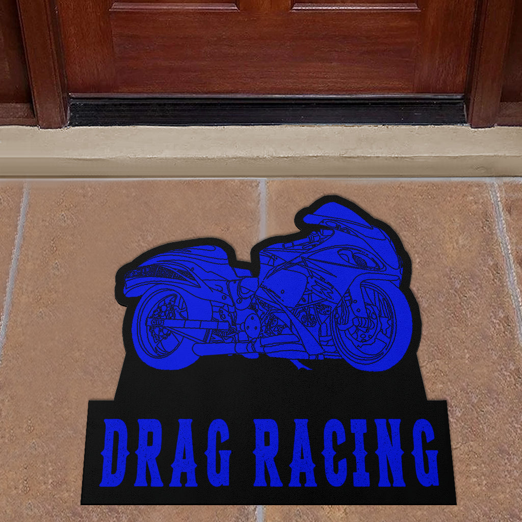 Custom Shaped Drag Racing Bike Door Mat Blue