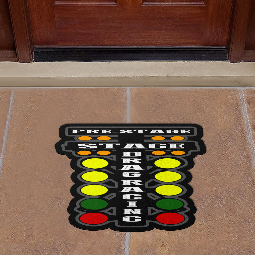 Custom shaped drag racing door mat v2