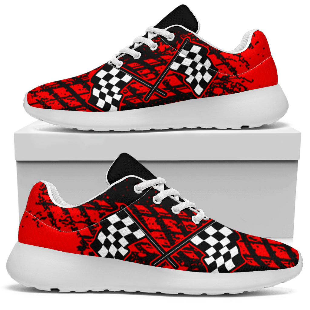 Dirt Racing Red Muddy Flag Sneakers White