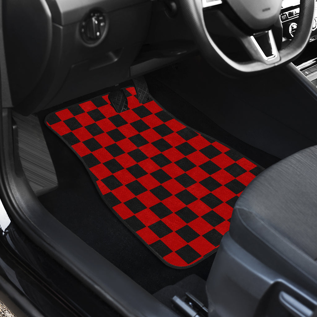 2 Front Red Checkered Flag Car Mats