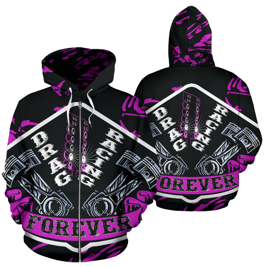 Drag Racing AOP Zip Up Hoodie Pink