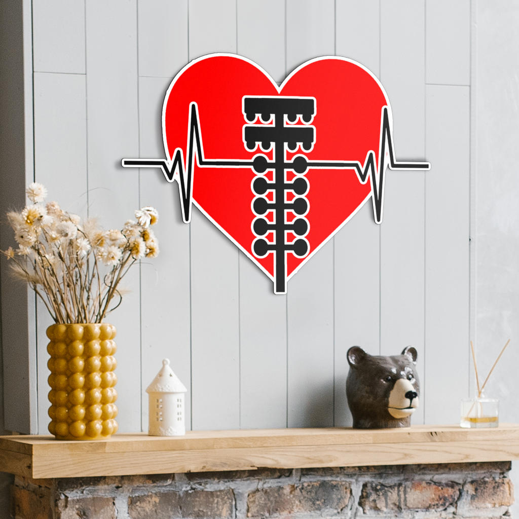 Drag Racing Heartbeat Metal Sign Red