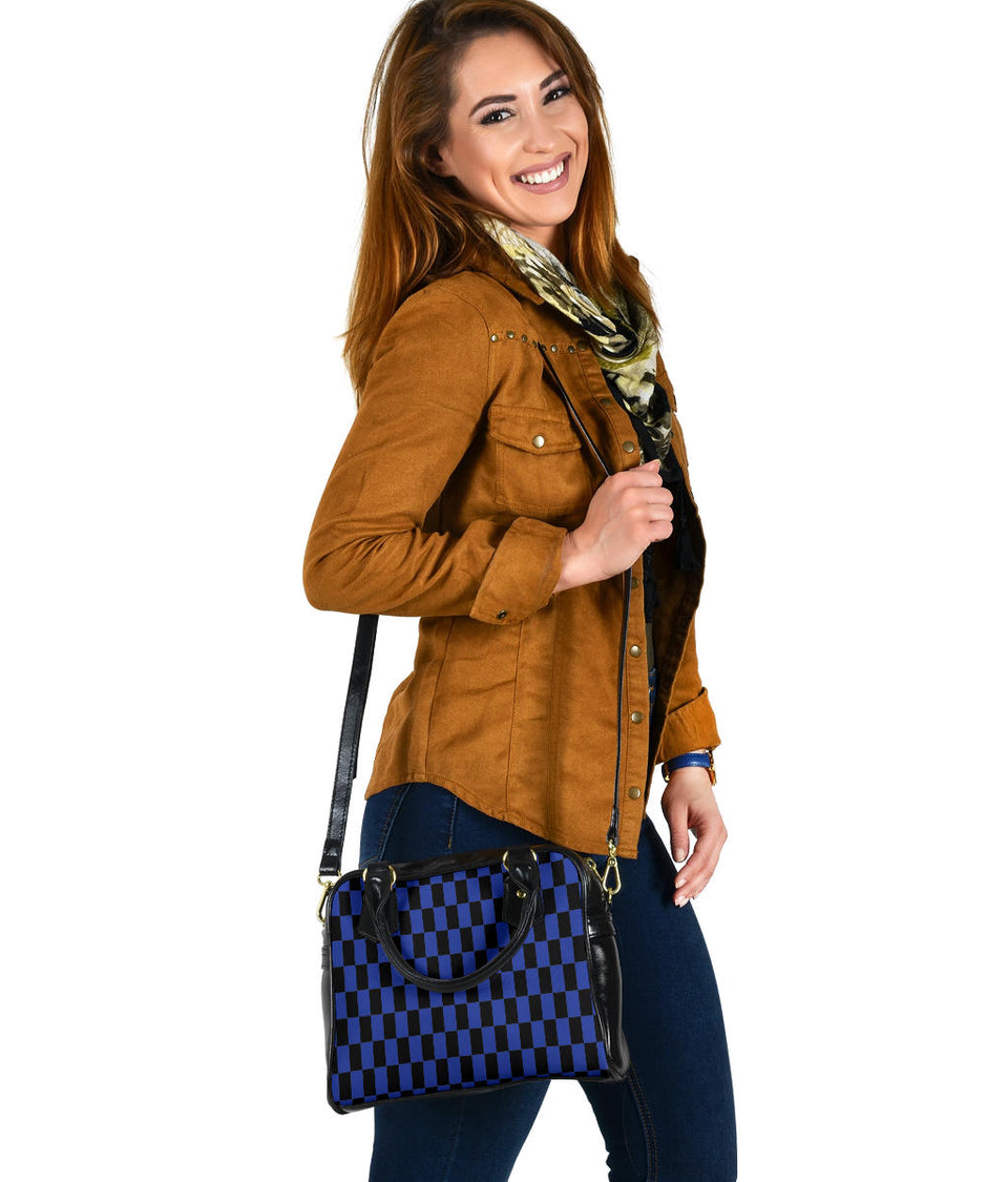 Racing Blue Checkered Flag Shoulder Handbag