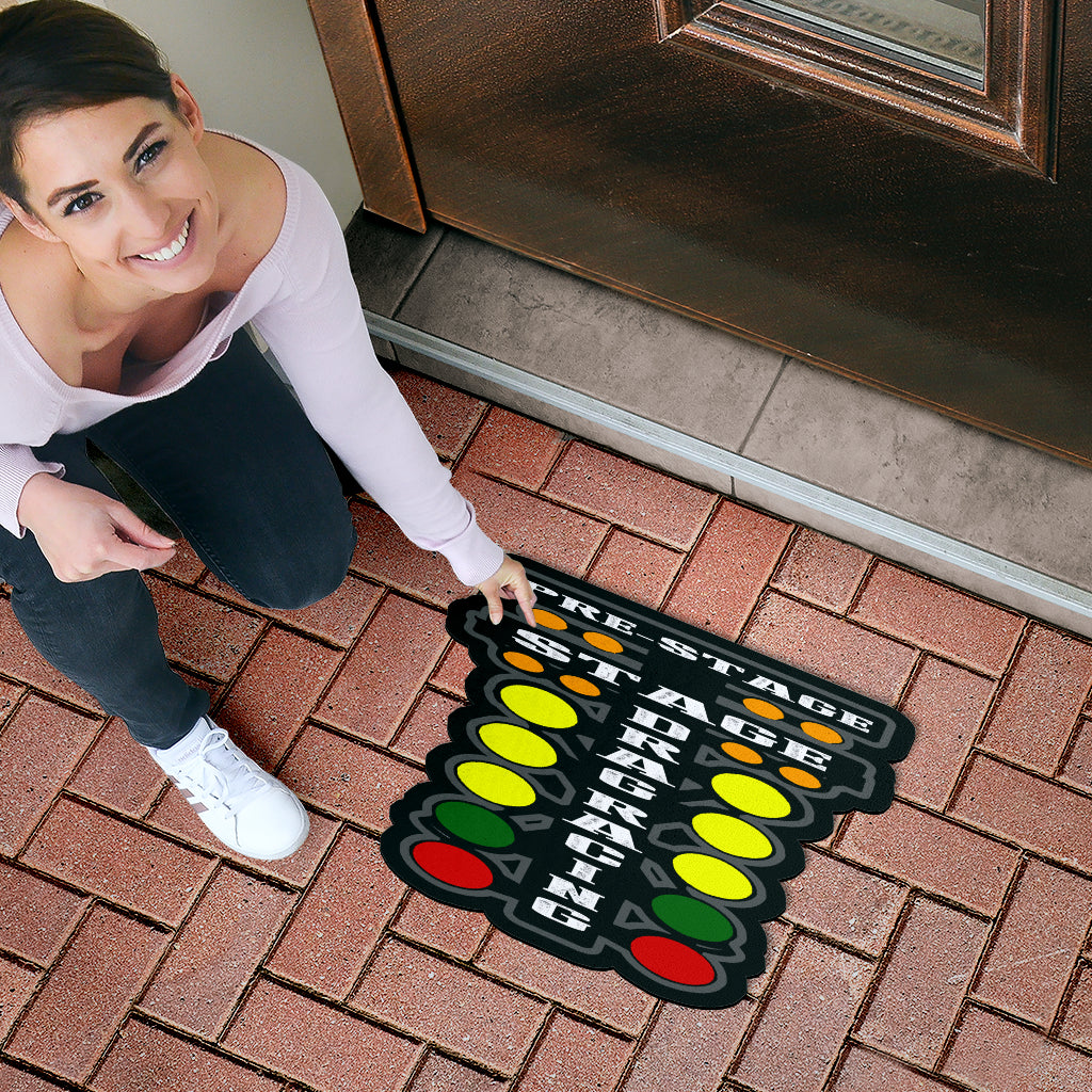 Custom shaped drag racing door mat v2