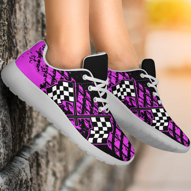 Dirt Racing Pink Muddy Flag Sneakers White