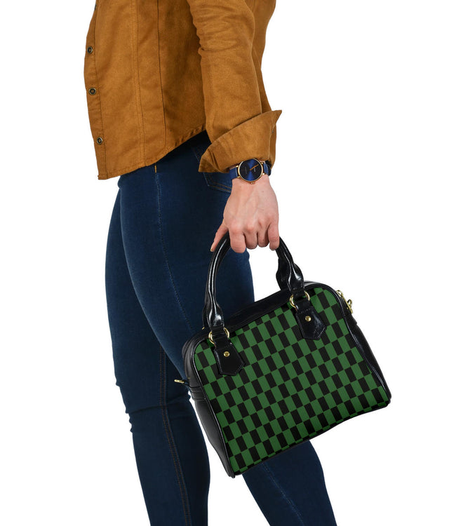 Racing Green Checkered Flag Shoulder Handbag