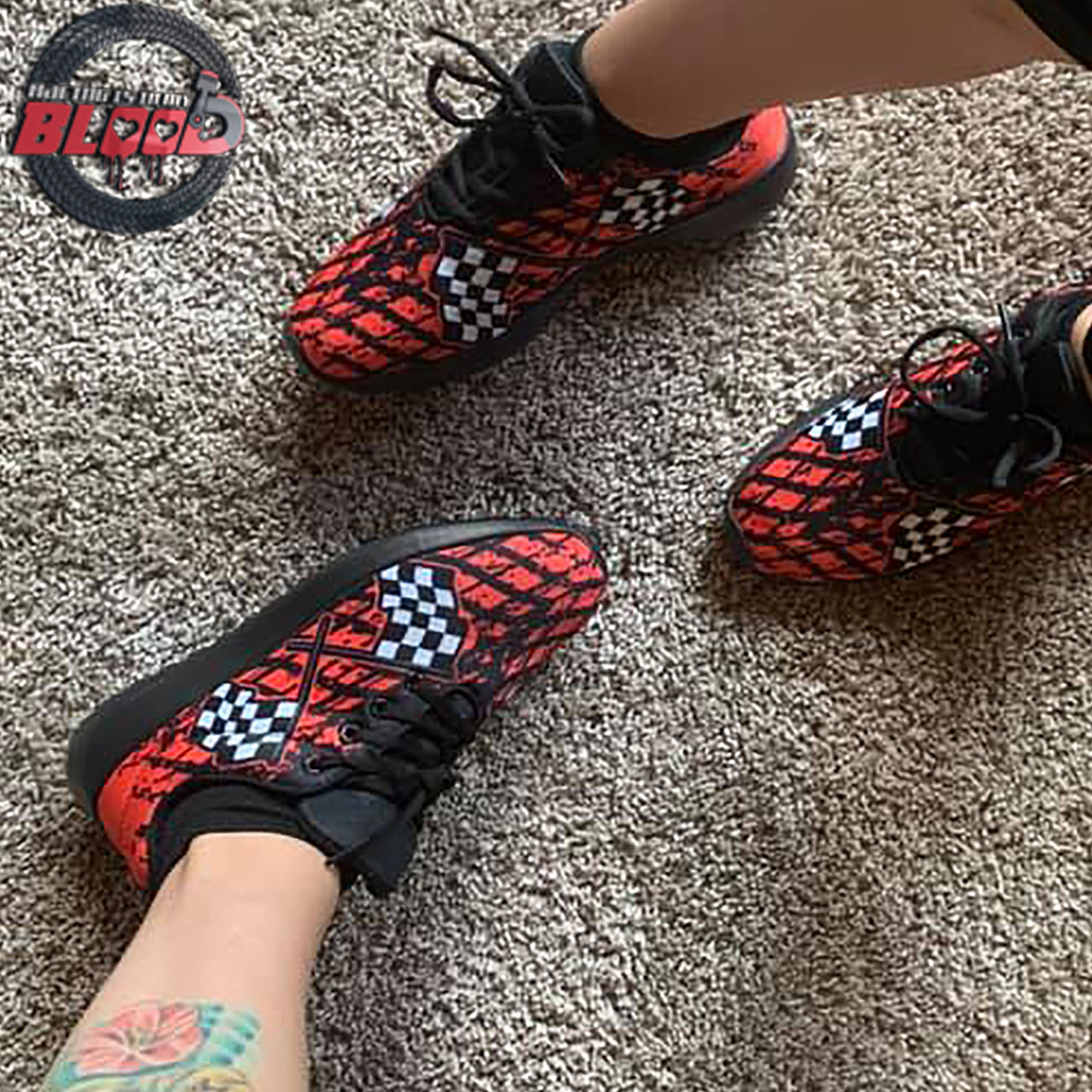 Dirt Racing Red Muddy Flag Sneakers White