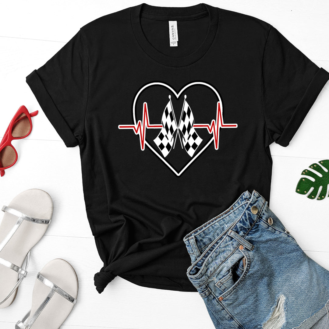 Racing checkered heartbeat t-shirts